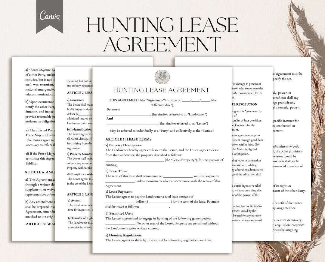 Hunting Lease Agreement Template, Hunting Land Lease Agreement, Hunting ...