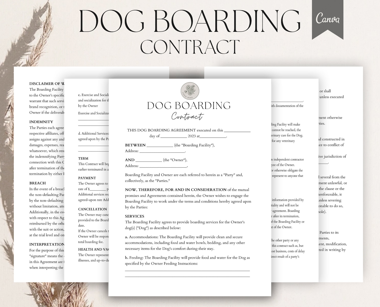 Dog Boarding Contract Template, Editable Dog Boarding Forms, Dog ...