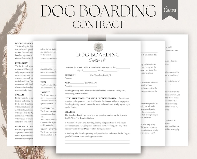 Dog Boarding Contract Template, Editable Dog Boarding Forms, Dog ...