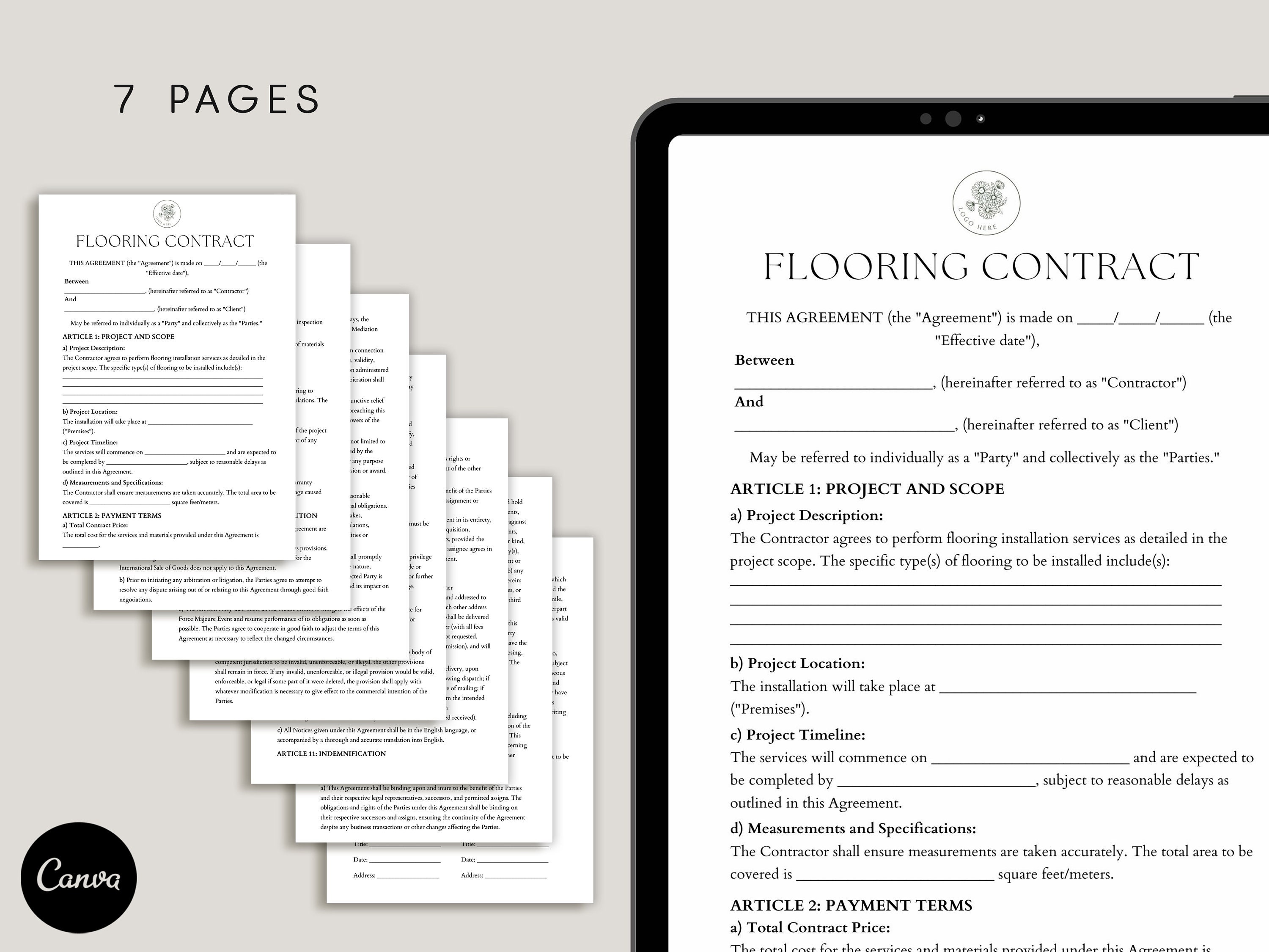 Flooring Contract Template, Flooring Installation Agreement, Flooring Service Contract, PDF ...