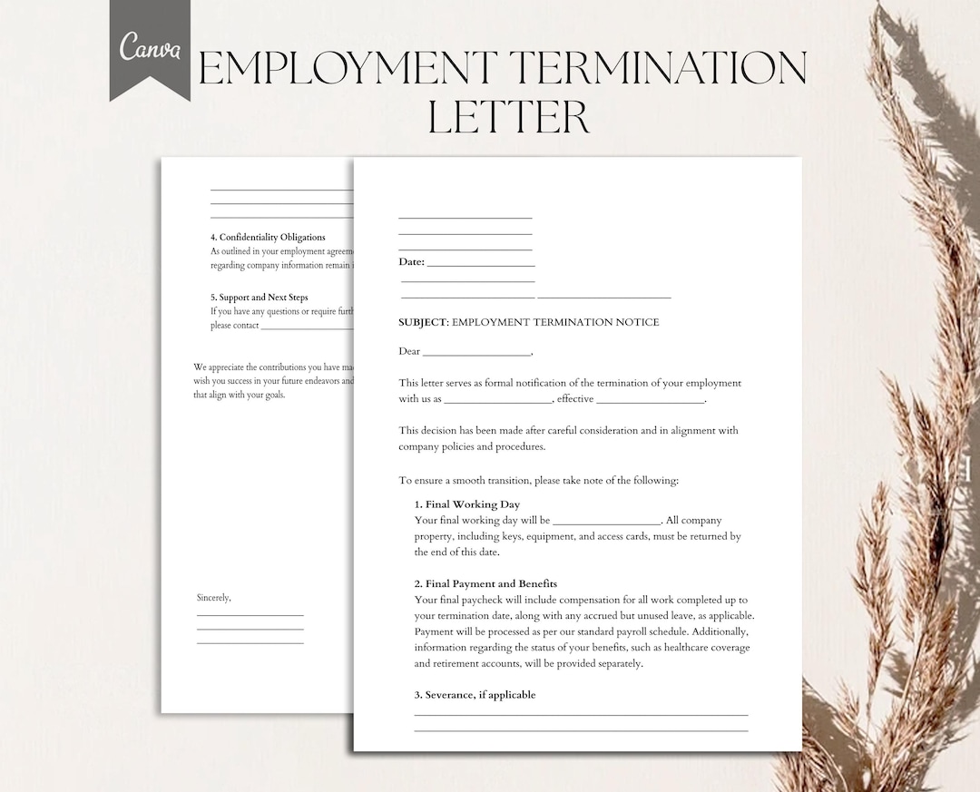 Employment Termination Letter Template, PDF, Canva - Etsy