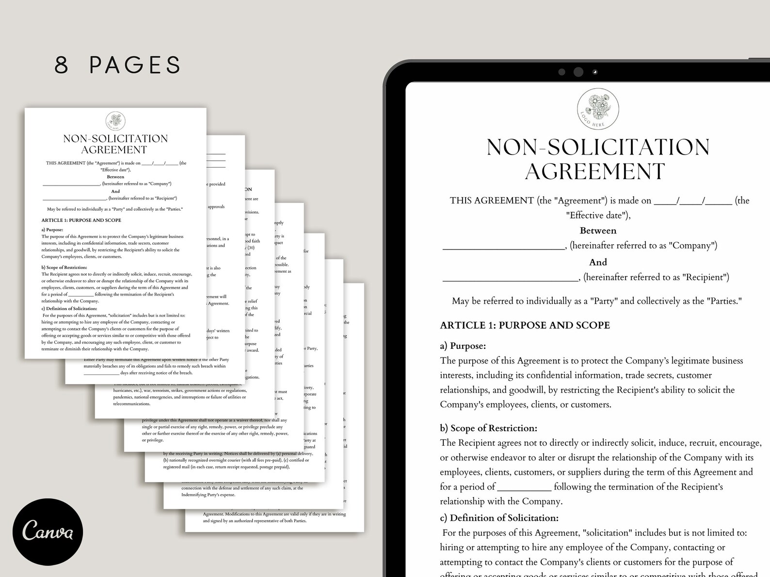 Non-solicitation Agreement Template, Pdf, Canva - Etsy