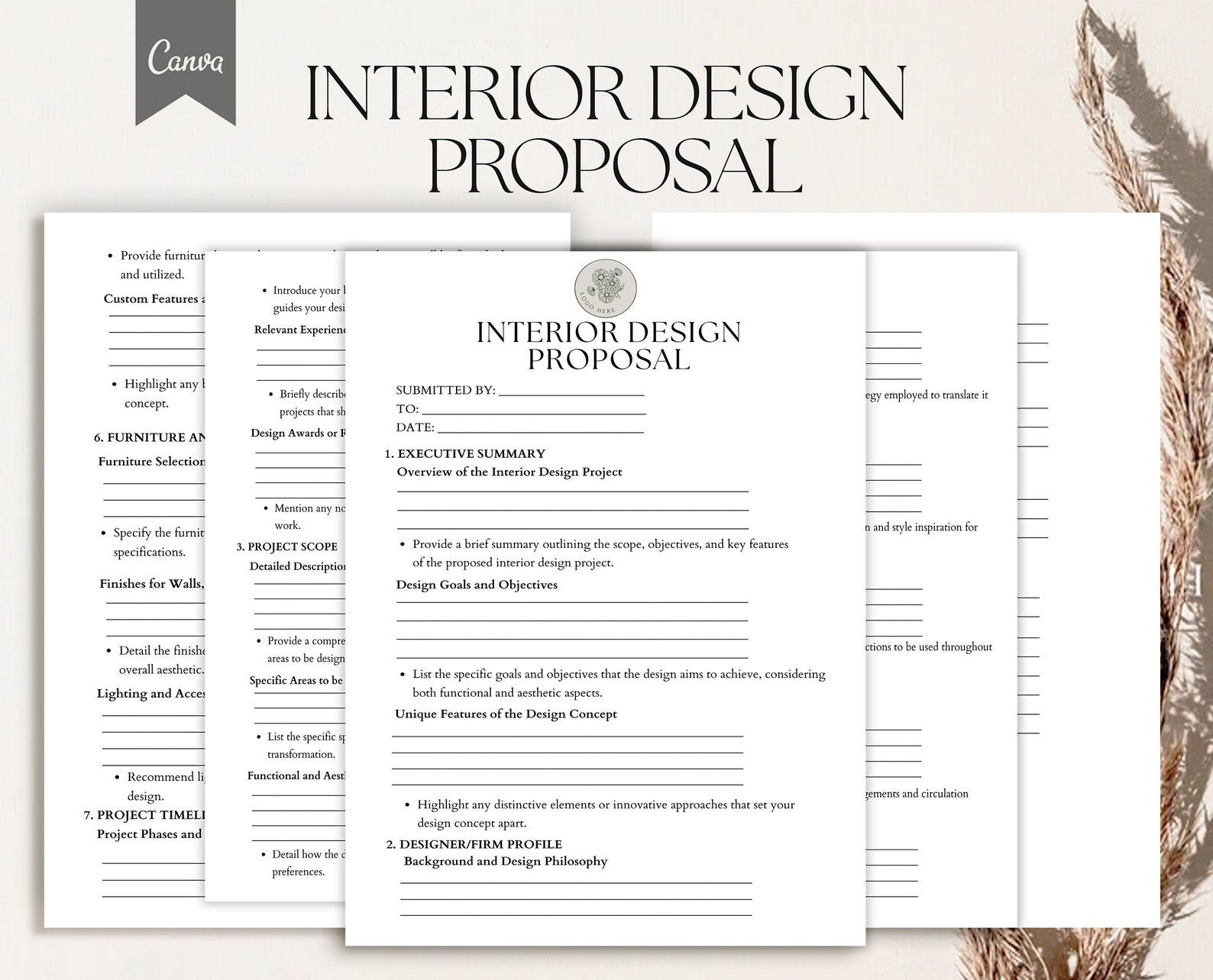 Interior Design Proposal Template, Decor Proposal Form Pdf, Canva - Etsy
