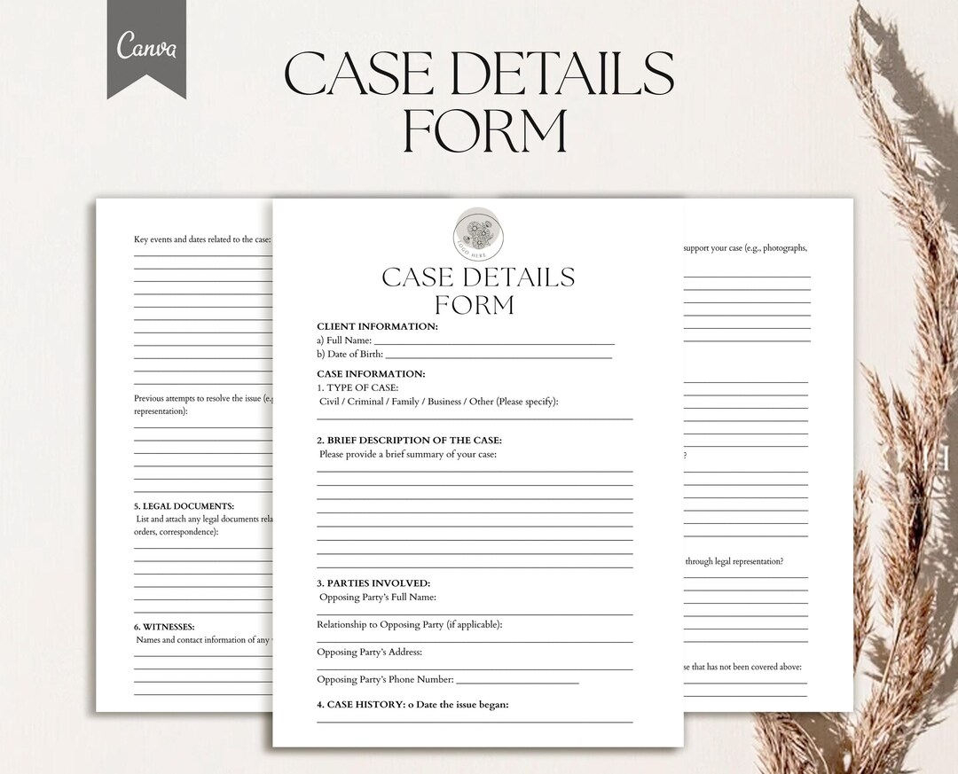 Case Details Form Template, Pdf, Canva - Etsy