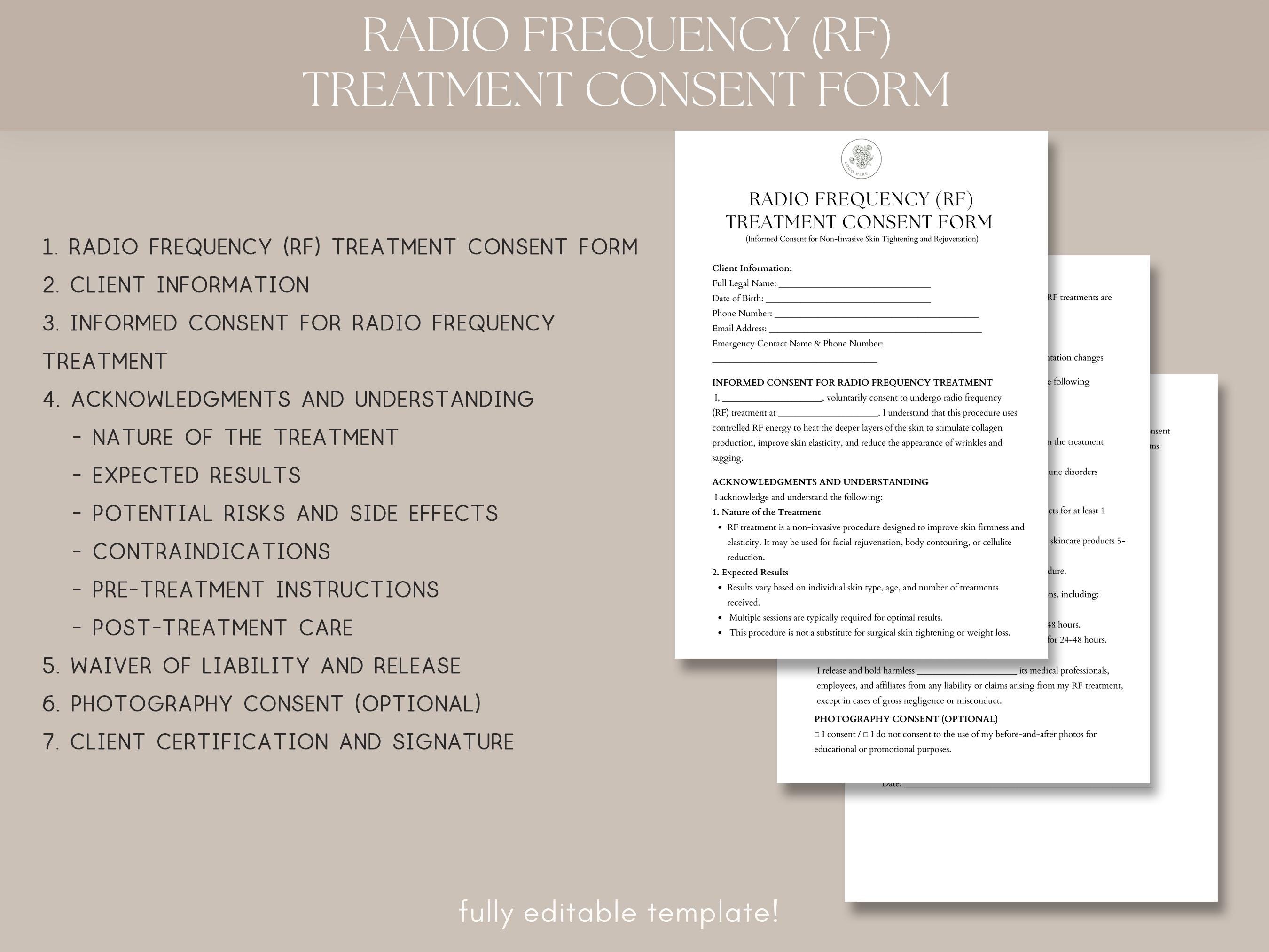 Radio Frequency (RF) Treatment Consent Form Template, PDF, Canva - Etsy