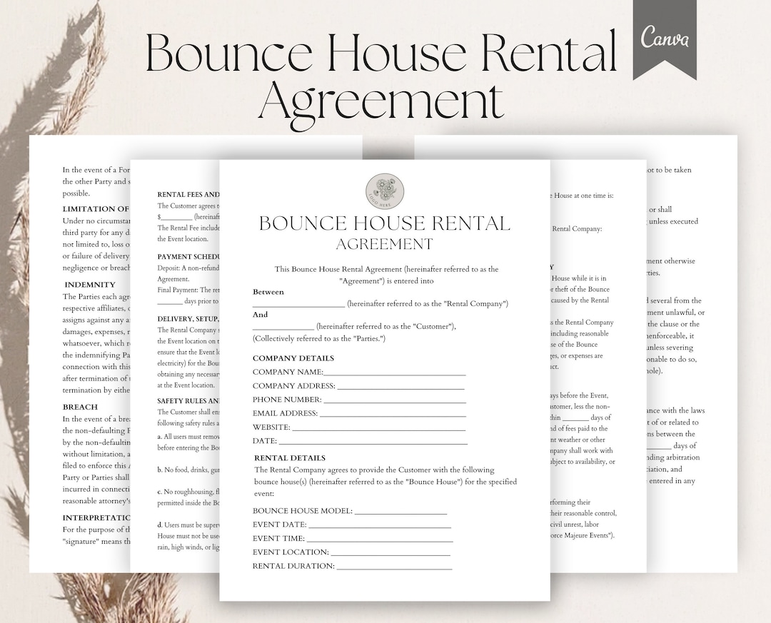 Bounce House Rental Contract Agreement Template, Editable Inflatables ...