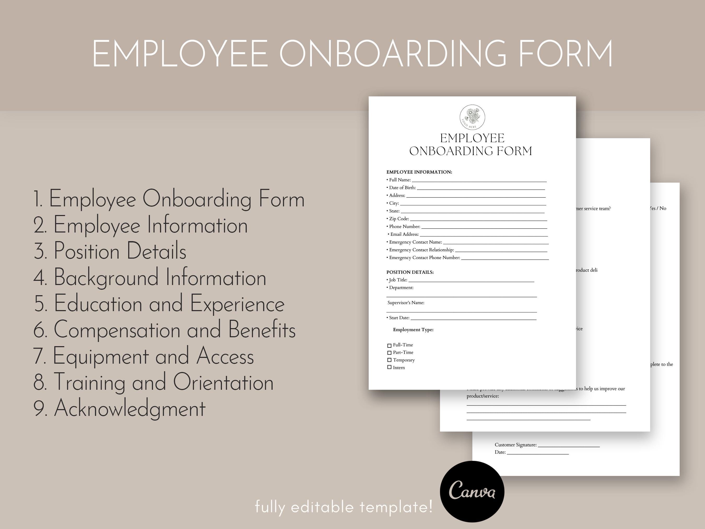 Employee Onboarding Form Template, Pdf, Canva - Etsy