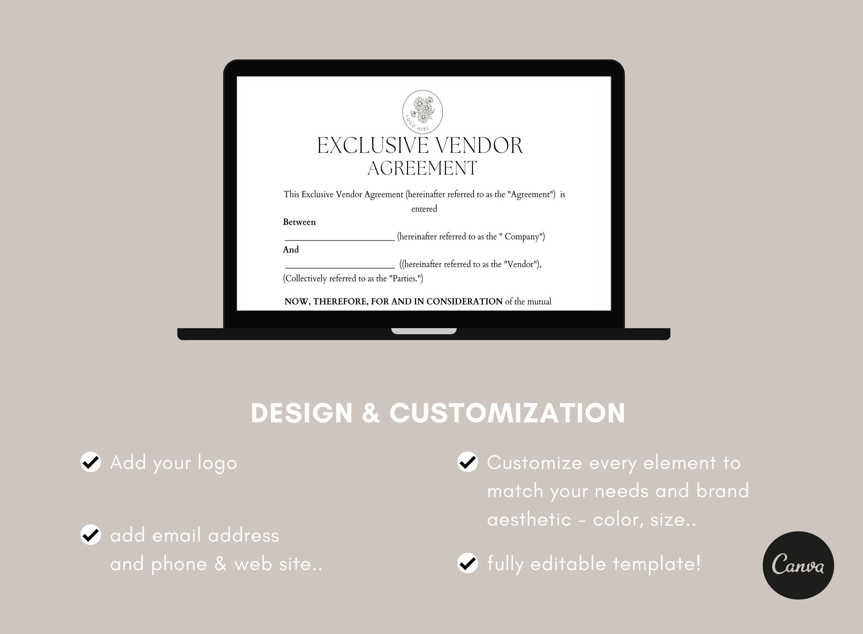 Editable Exclusive Vendor Agreement, Vendor Contract, Vendor ...
