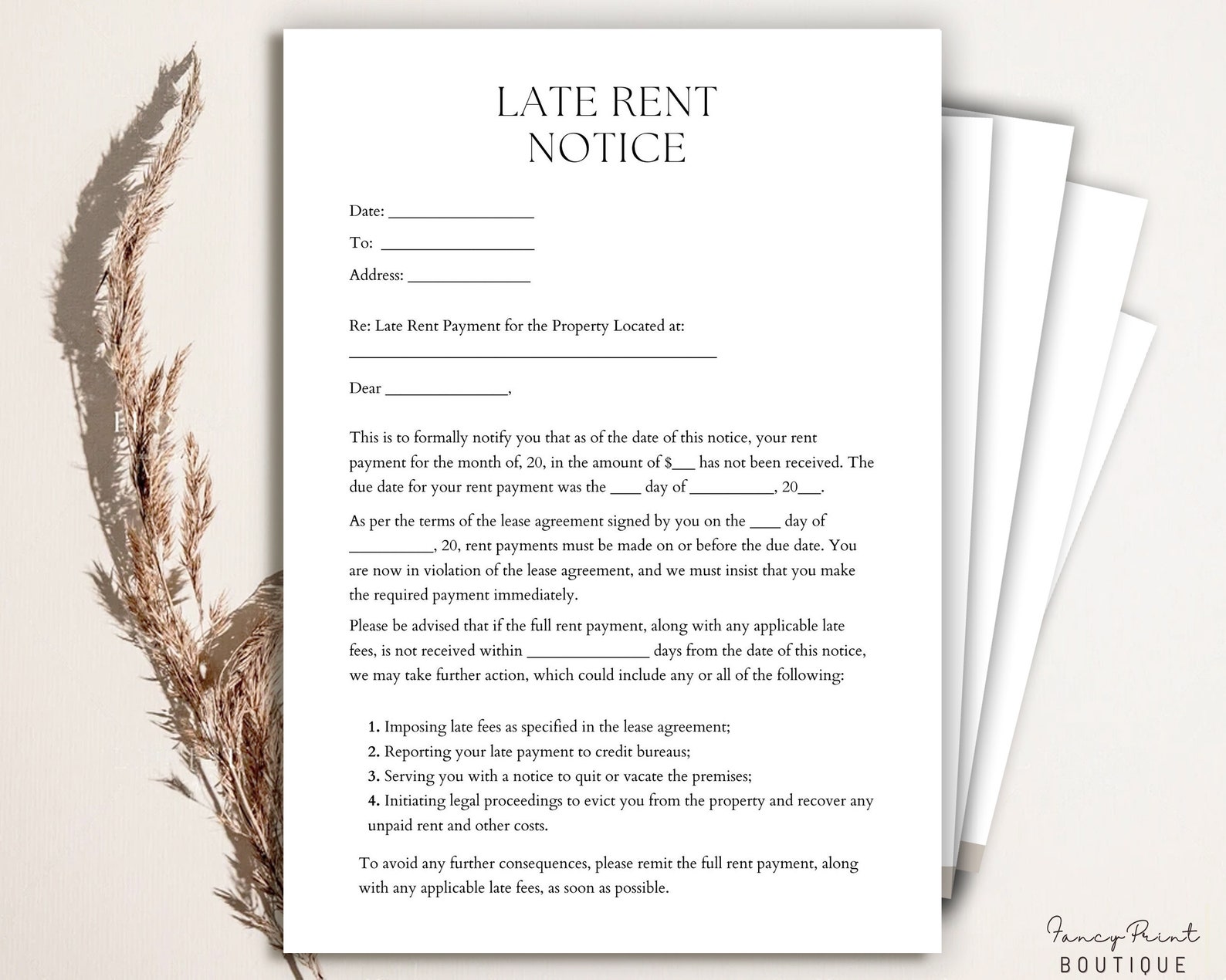 Late Rent Notice Template, Lease Eviction, Editable Late Rent Payment ...