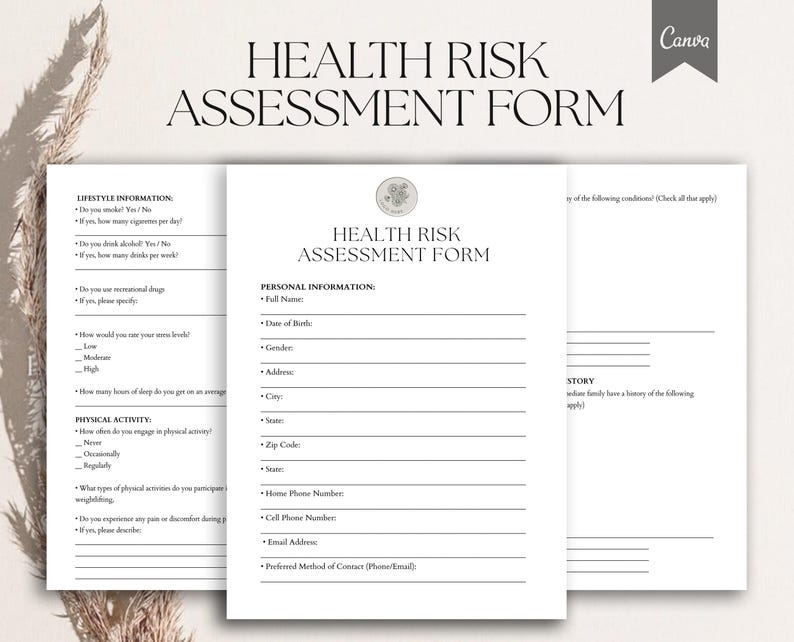 Health Risk Assessment Form Template, Pdf, Canva - Etsy