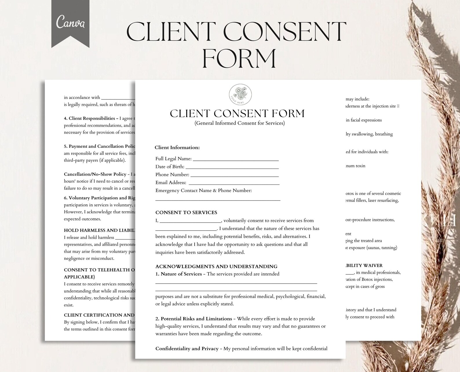 Client Consent Form Template, PDF, Canva - Etsy