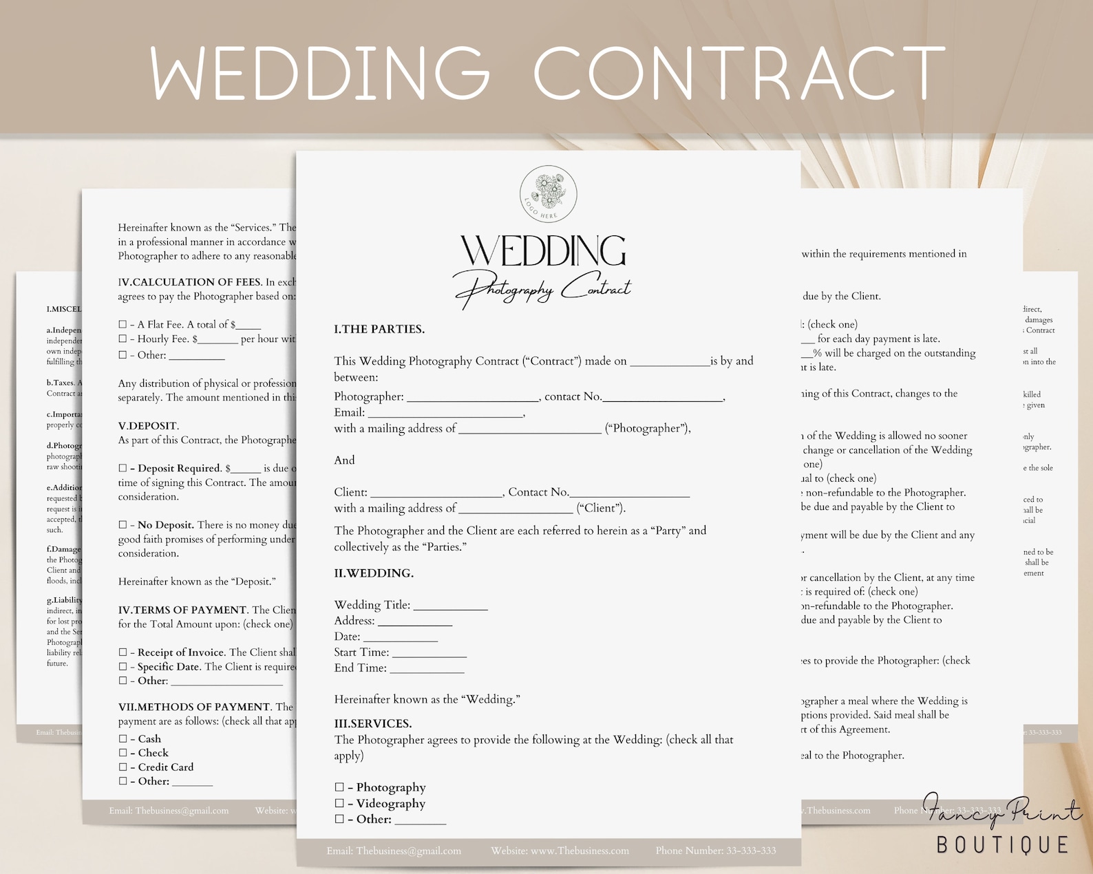 Wedding Photography Contract Template, Photography Forms, Photography ...