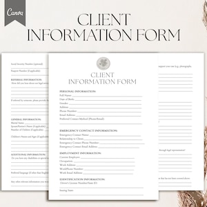 Client Information Form Template,new Client Registration Form Pdf, Canva - Etsy