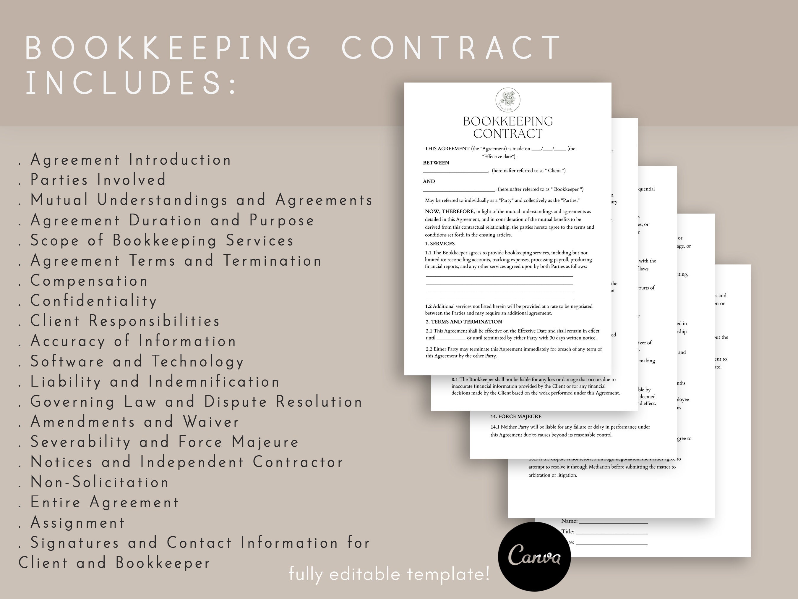 Bookkeeping Contract, Bookkeeping Services Agreement, Bookkeeping ...