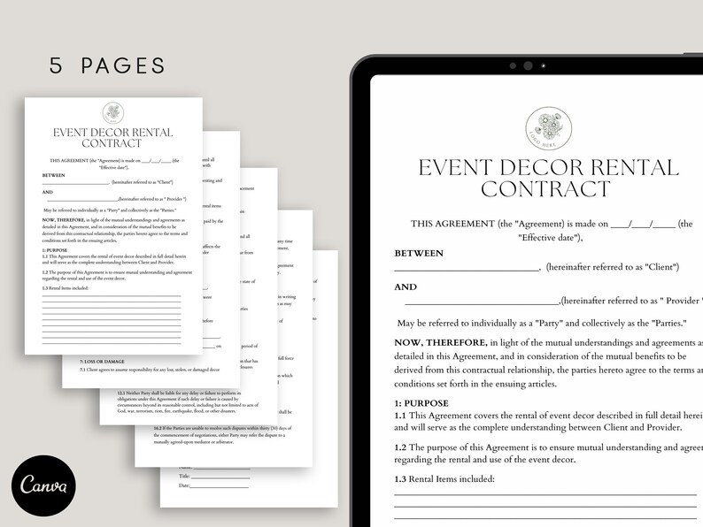 Event Rental Agreement, Event Decorating Services Contract Template ...