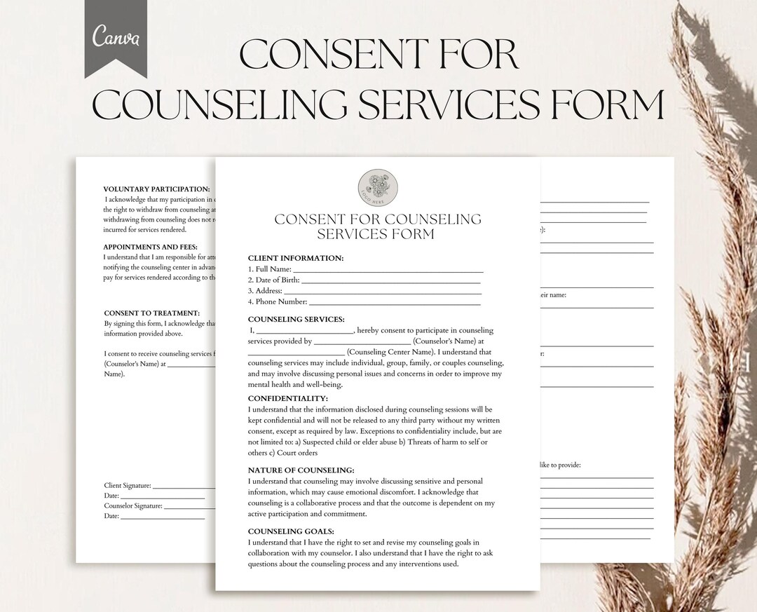 Consent for Counseling Services Form, PDF, Canva - Etsy