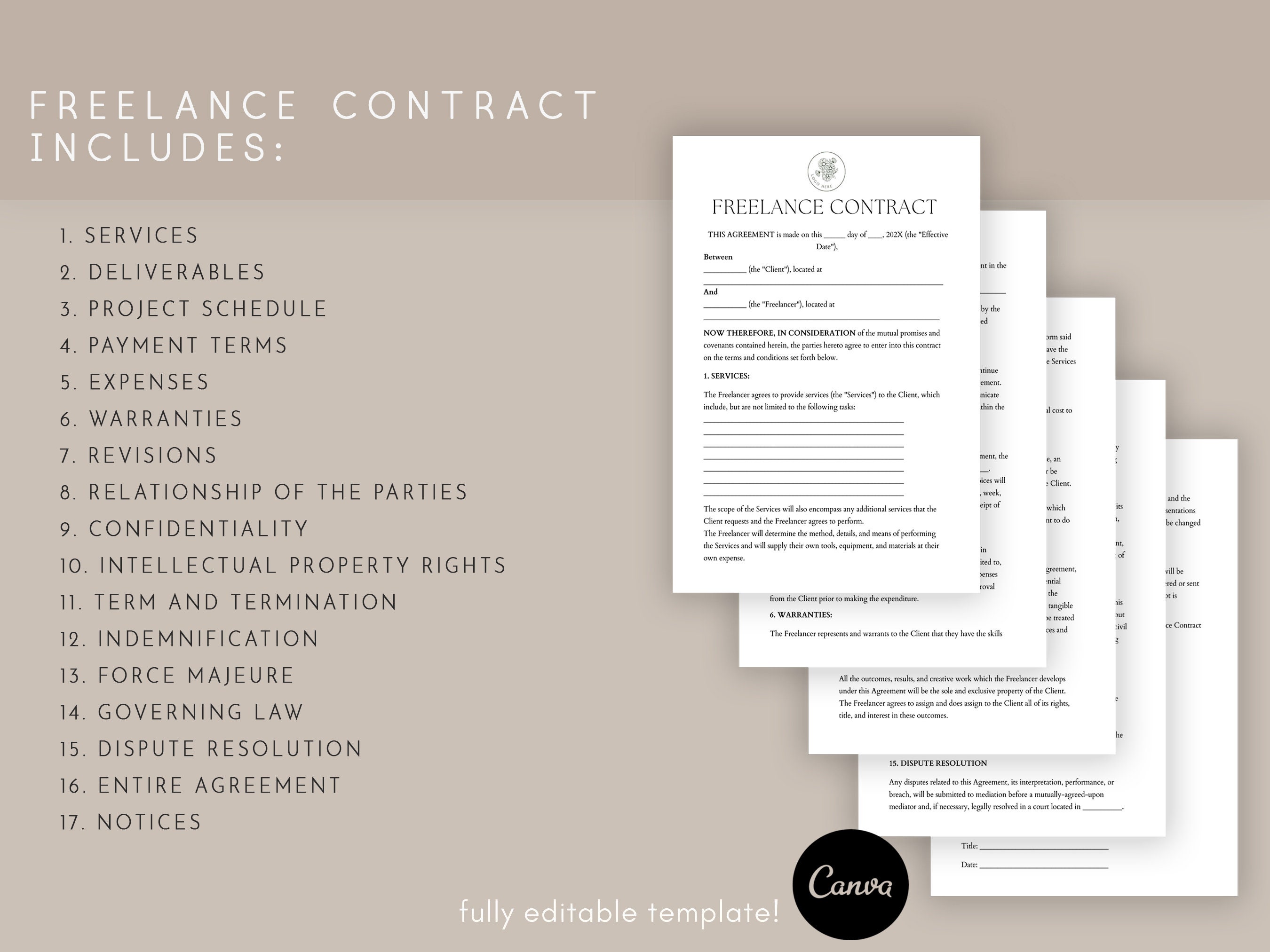 Freelance Contract Template, Editable Contract for Freelancers ...