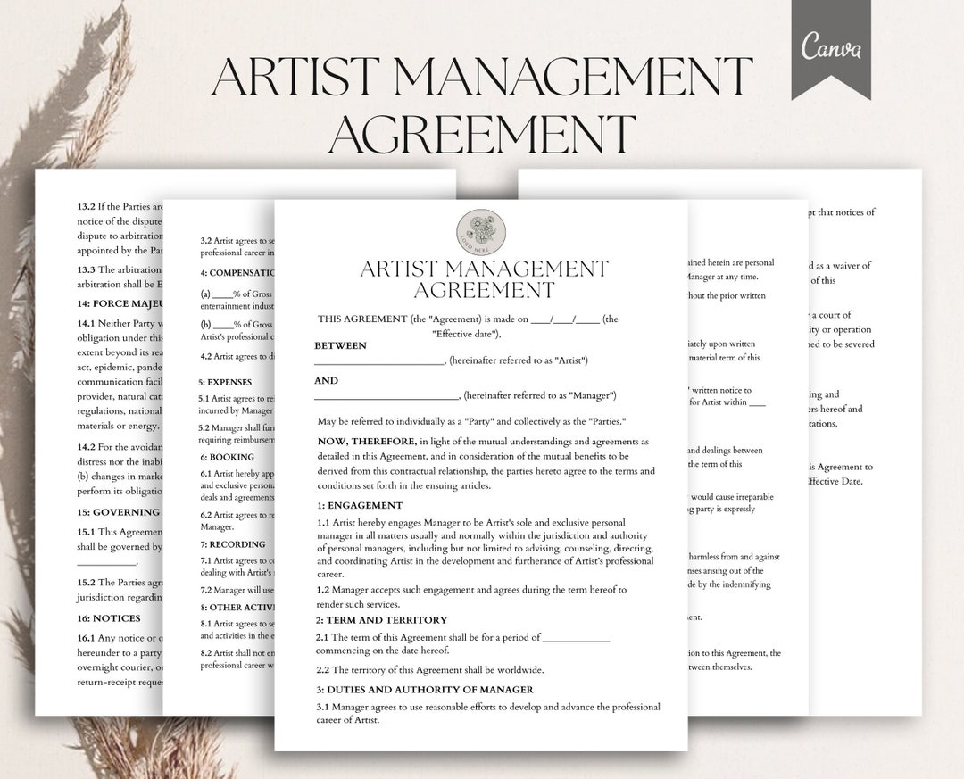 Artist Management Agreement, Talent Agency Contract, Personal Manager ...