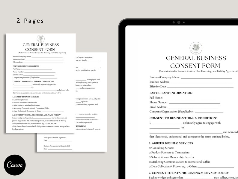 General Business Consent Form Template PDF, Canva - Etsy