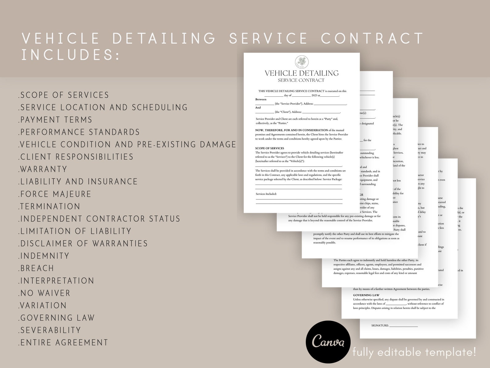 Editable Vehicle Detailing Agreement, Auto Detailing Contract, Car ...