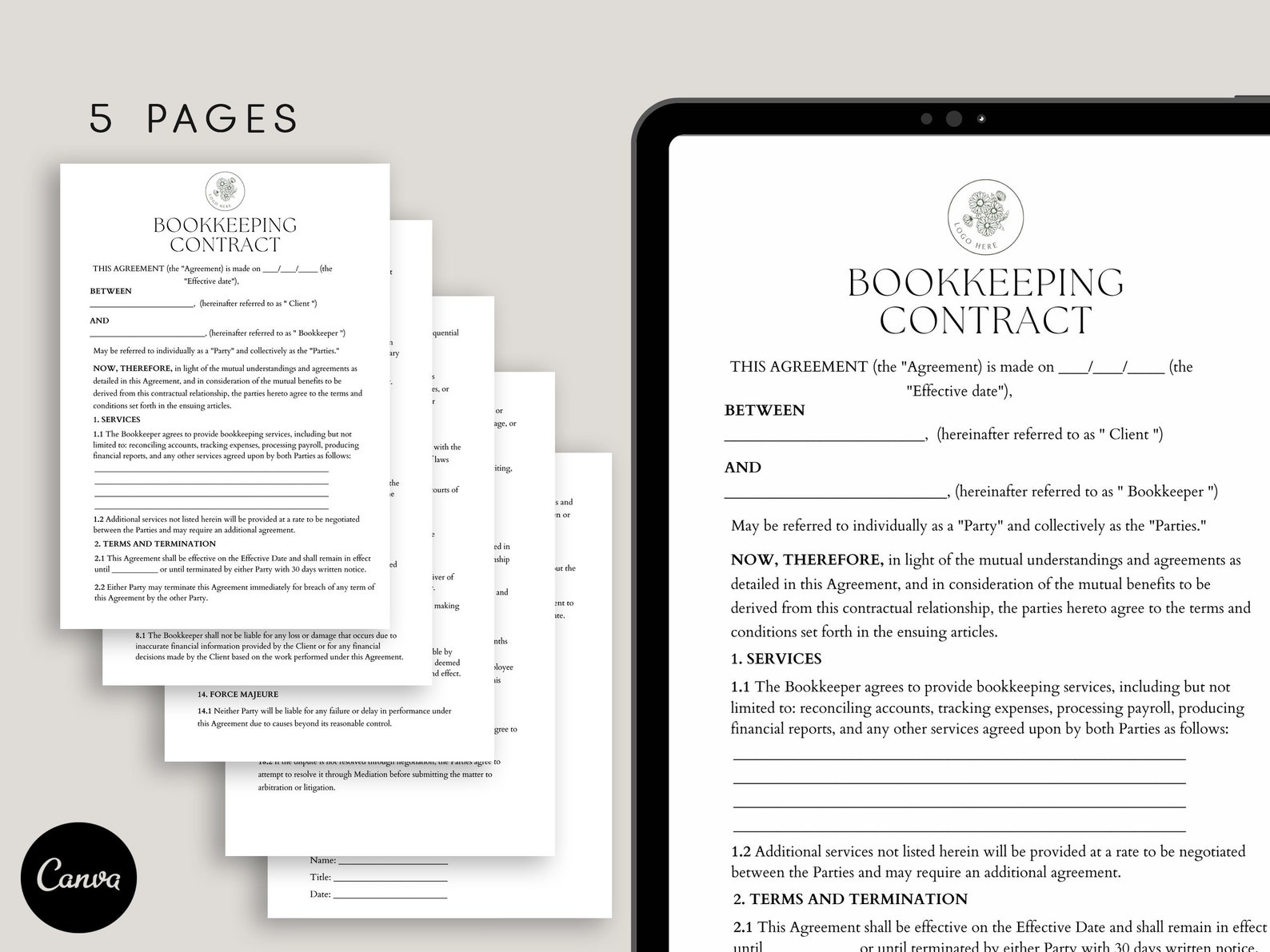 Bookkeeping Contract, Bookkeeping Services Agreement, Bookkeeping ...