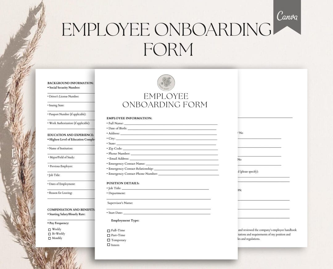 Employee Onboarding Form Template, Pdf, Canva - Etsy