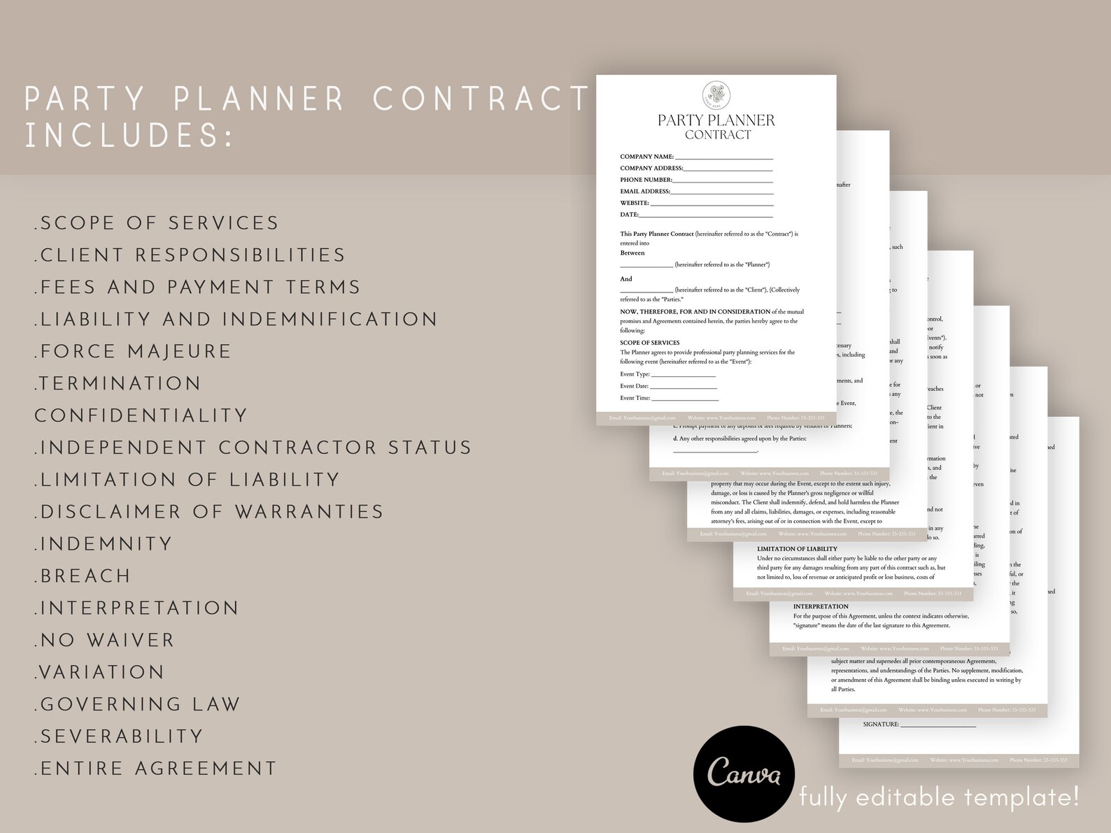 Editable Party Planner Contract Party Planner Client Form - Etsy