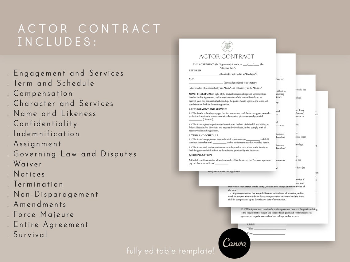 Actor Contract Template, Actor Agreement Form, Performance Contract ...