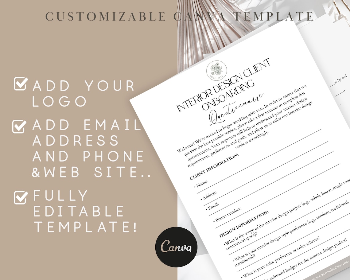 Editable Interior Design Client Questionnaire, Onboarding Form ...