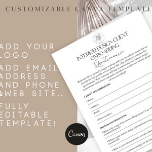 Editable Interior Design Client Questionnaire, Onboarding Form ...