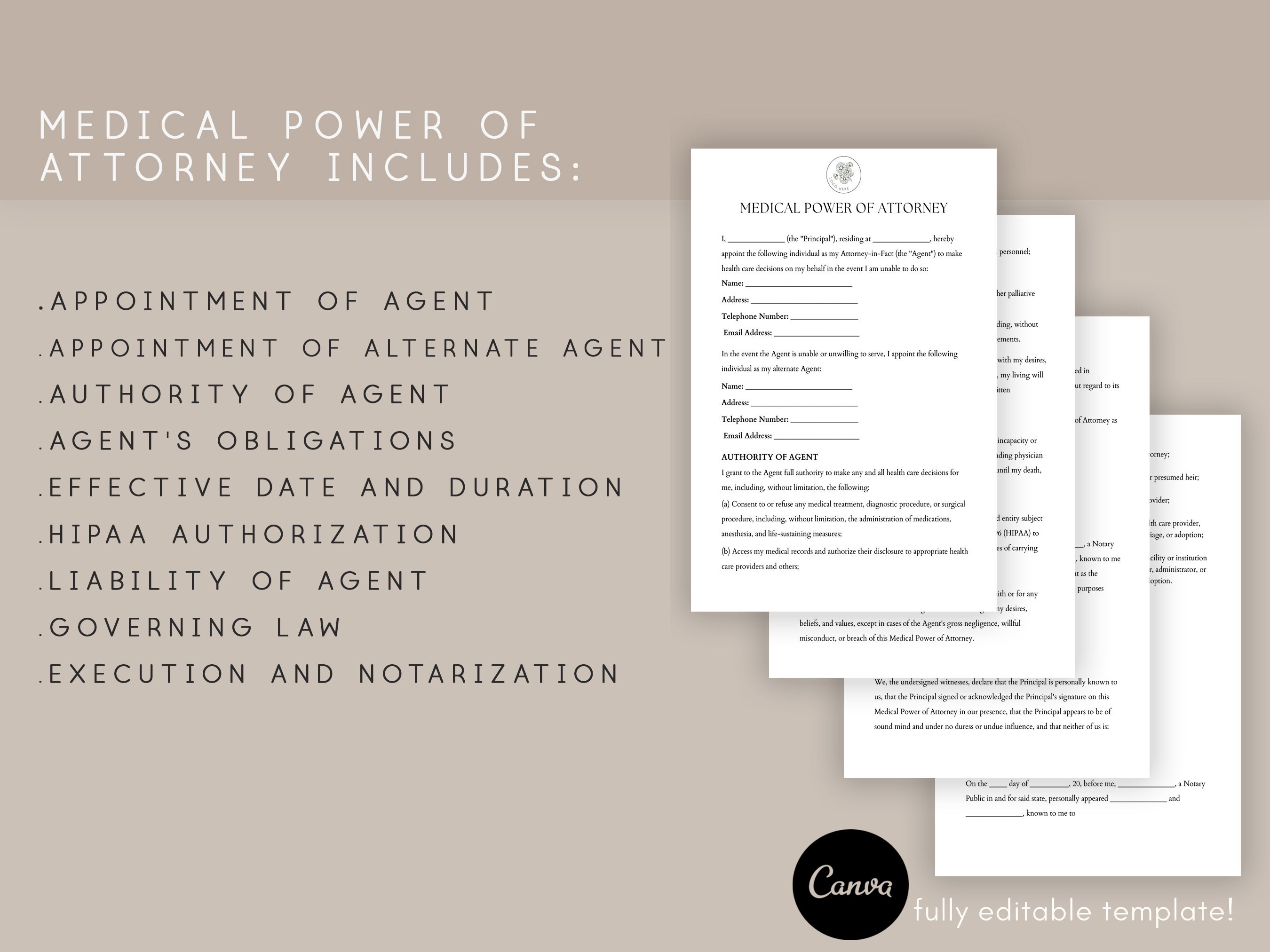 Editable Medical Power of Attorney (MPOA) Form, Health Care Surrogate ...