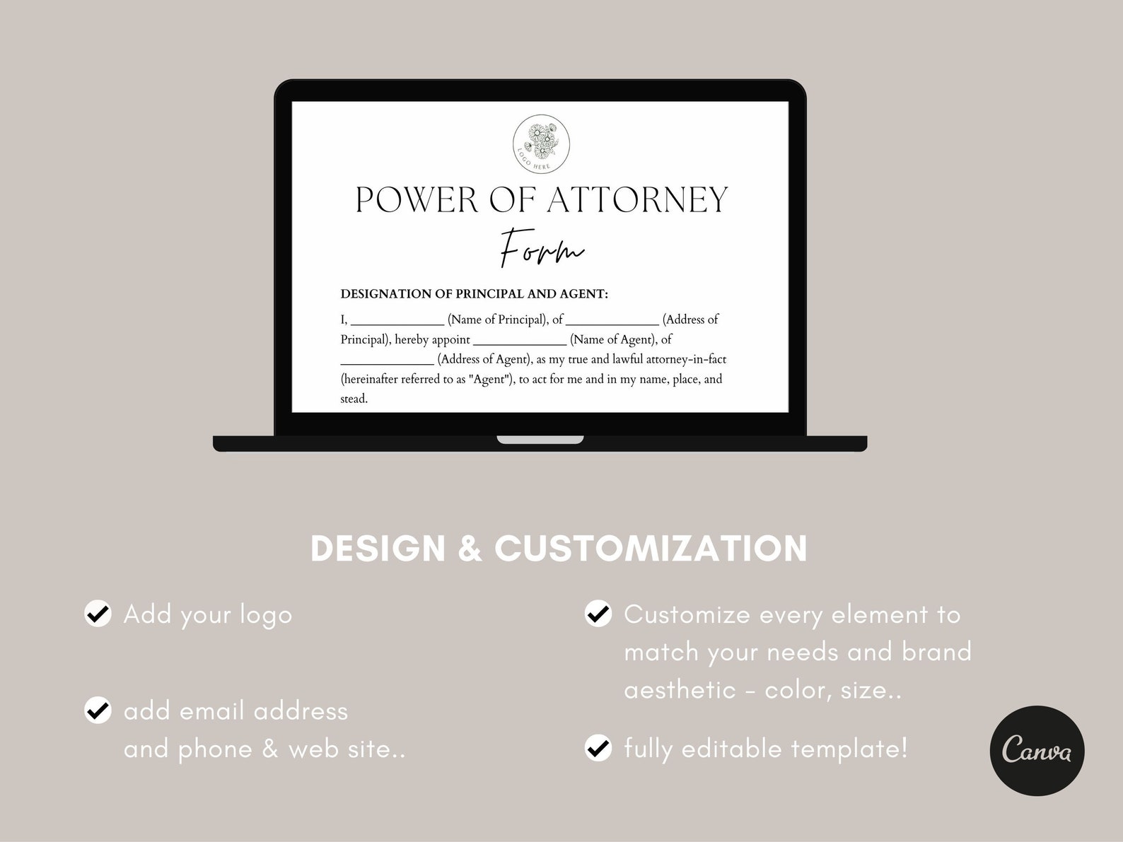 Power of Attorney POA Form, Editable General Power of Attorney ...