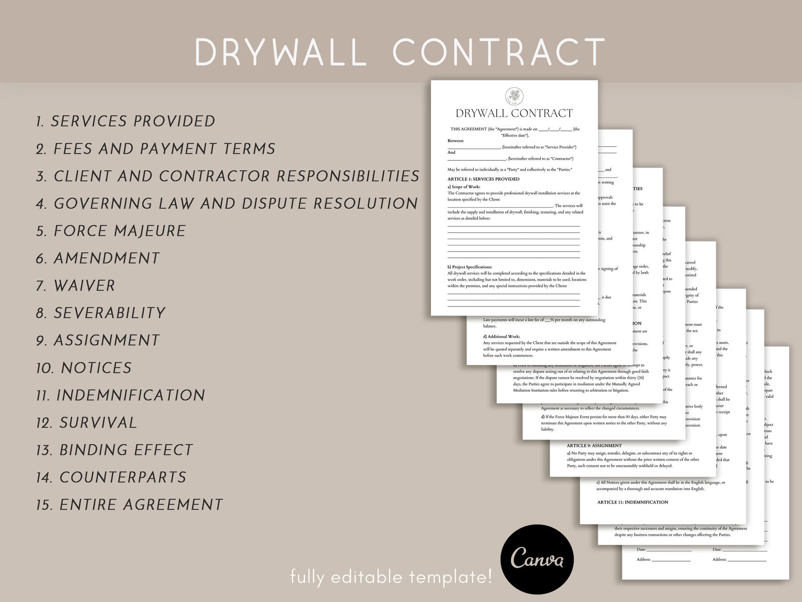 Drywall Contract Template, Drywall Service Contract,drywall Agreement Template Forms, PDF, Canva ...
