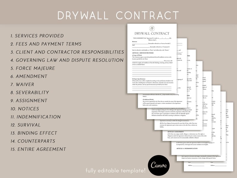 Drywall Contract Template, Drywall Service Contract,drywall Agreement ...