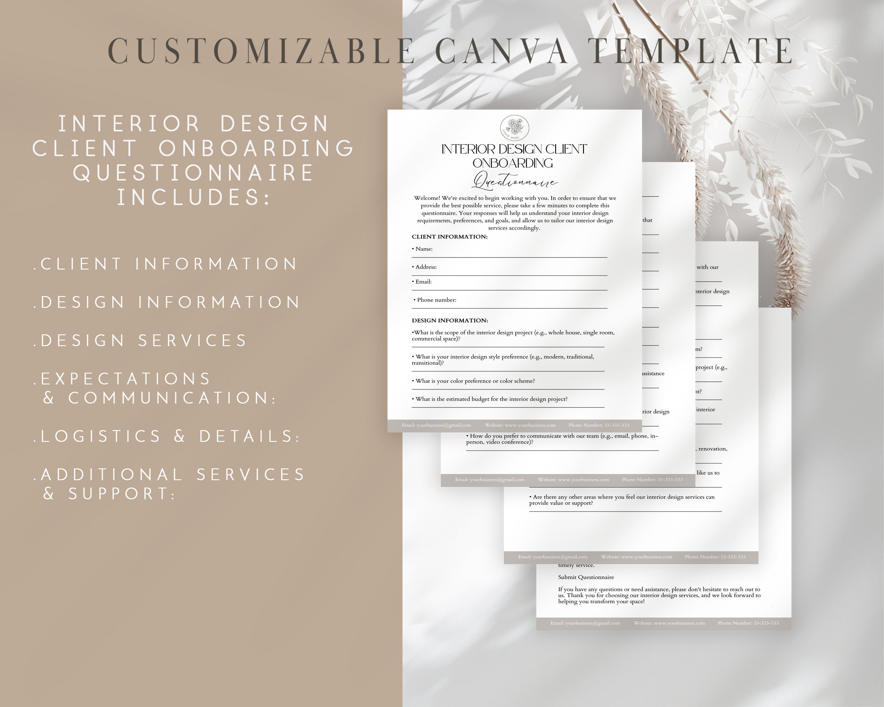 Editable Interior Design Client Questionnaire, Onboarding Form ...