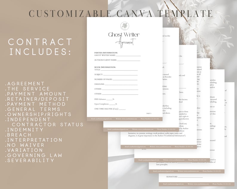 Ghost Writer Contract, Writer Contract Template, Editable Ghost Writer ...