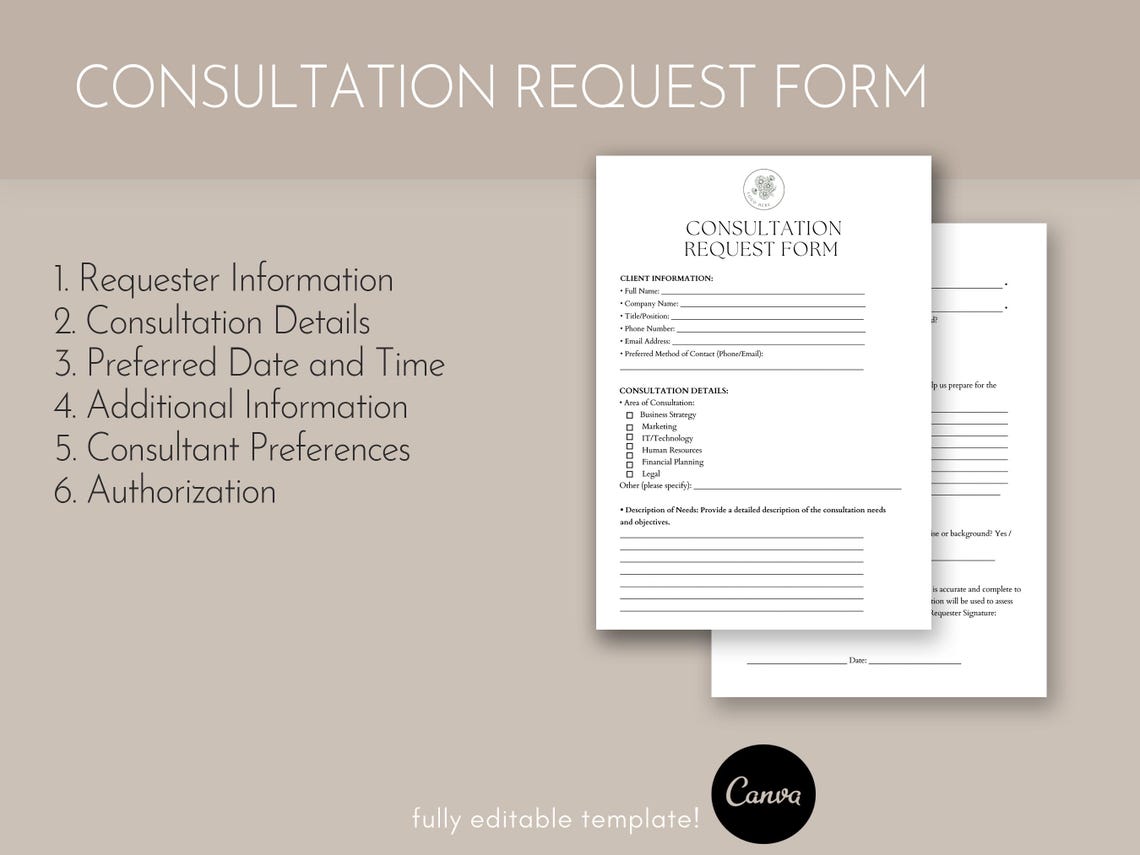 Consultation Request Form Template, Pdf, Canva - Etsy