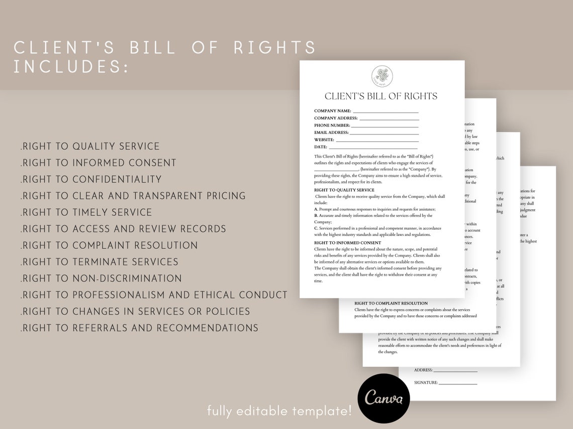Editable Client's Bill of Rights Template Customer Bill - Etsy UK
