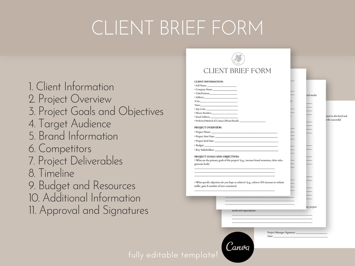 Client Brief Form Template ,pdf , Canva - Etsy