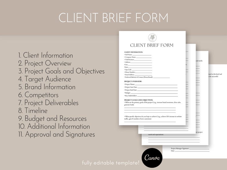 Client Brief Form Template ,pdf , Canva - Etsy