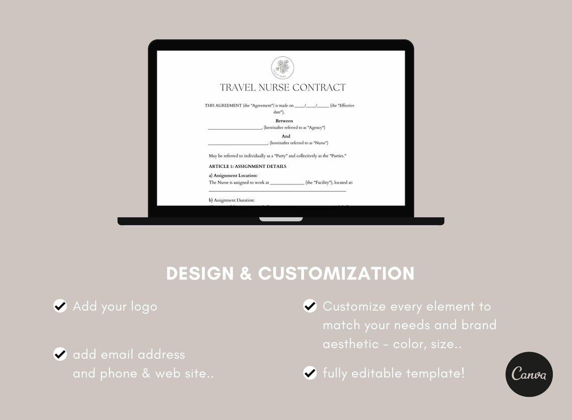 Editable Travel Nurse Contract Template, Travel Nursing Contract ...