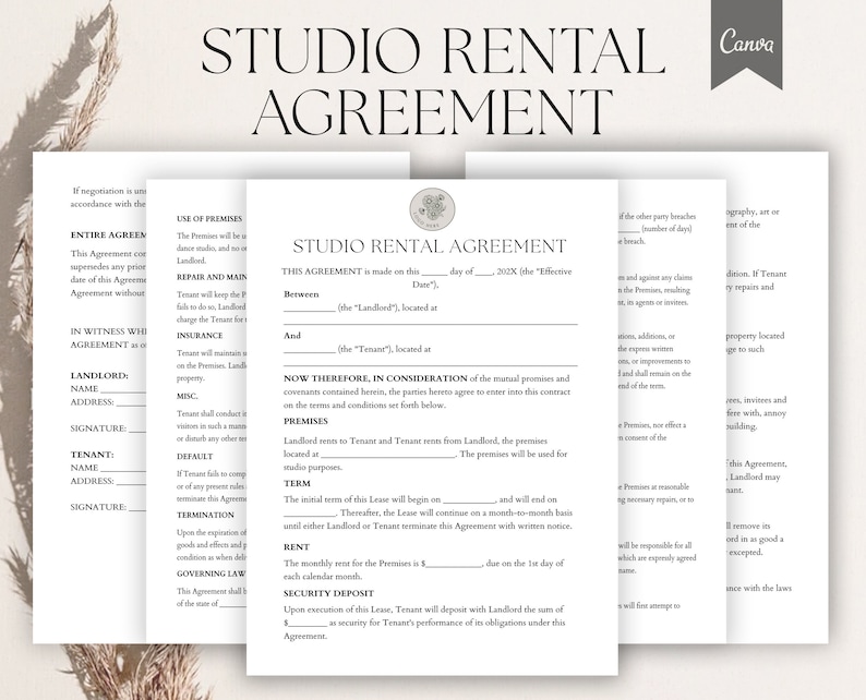 Editable Studio Rental Agreement Template, Studio Lease Agreement ...