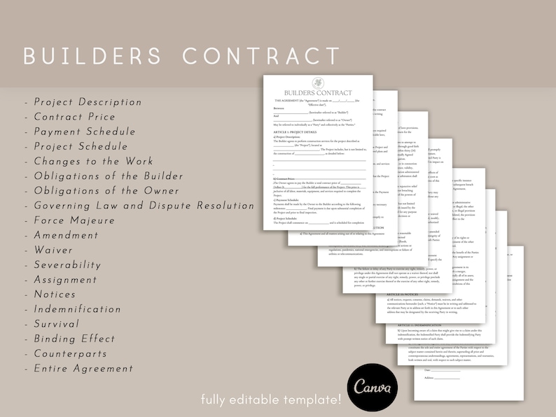 Builders Contract Template, Construction Agreement, Contractor ...