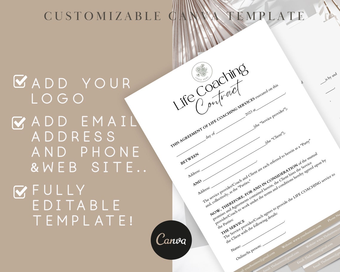 Editable Life Coaching Contract Template, Coaching Services Agreement ...