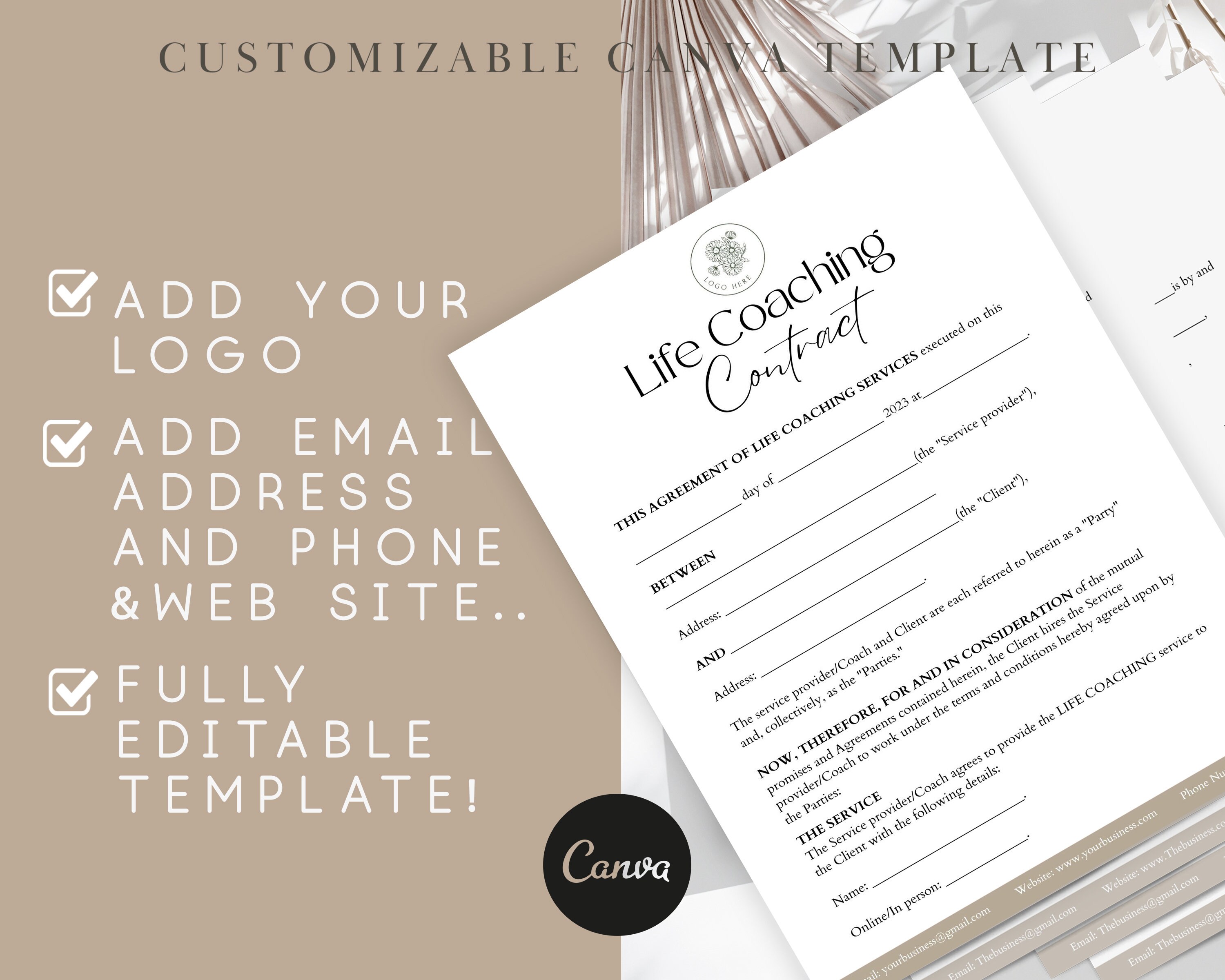 Editable Life Coaching Contract Template, Coaching Services Agreement ...