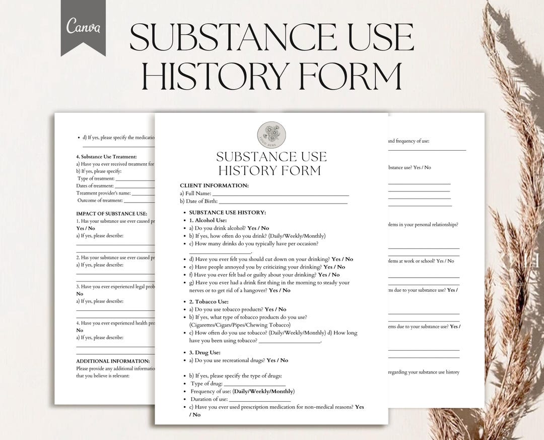 Substance Use History Form Template, Pdf, Canva - Etsy