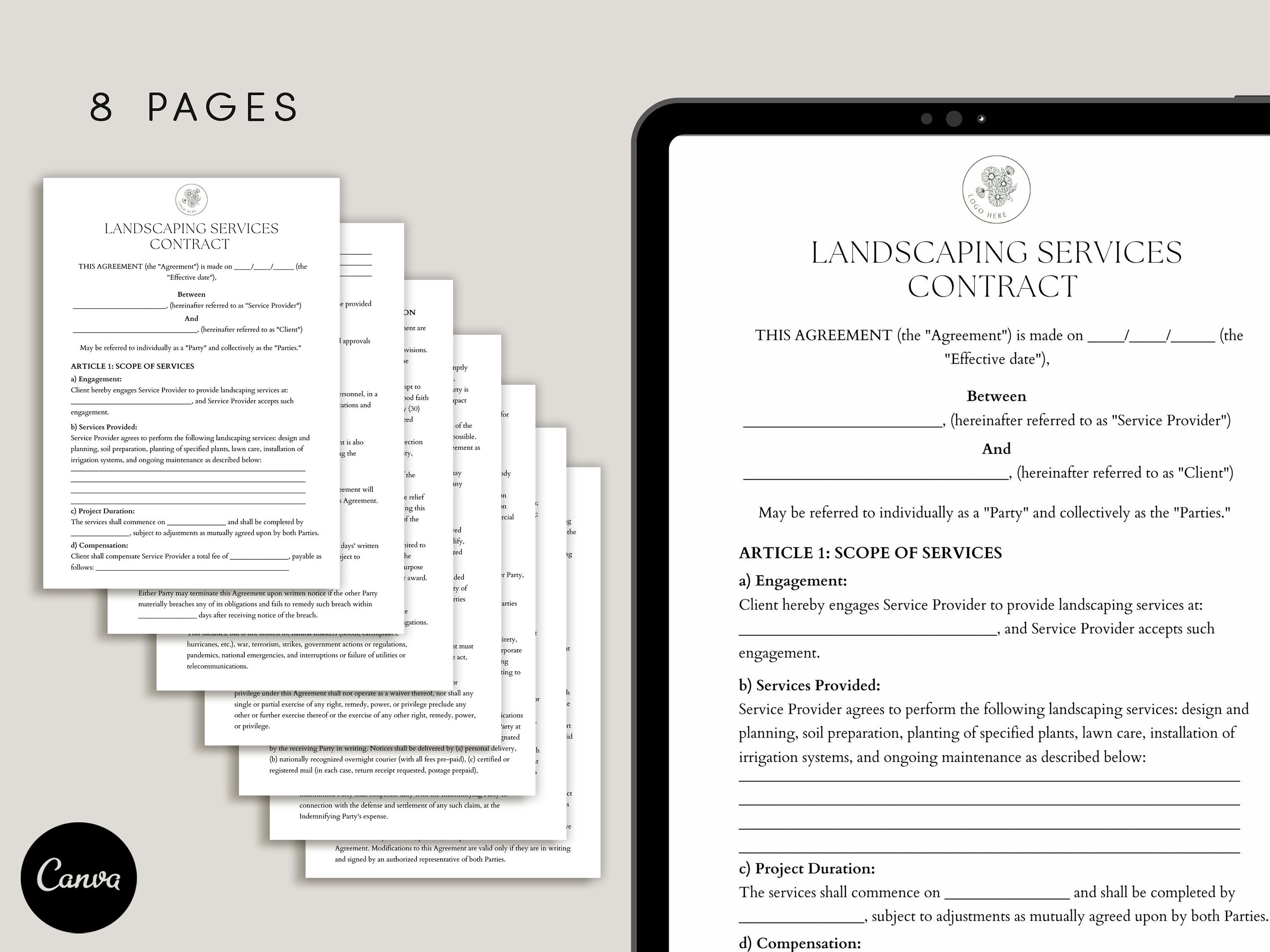 Landscaping Services Agreement, Landscape Maintenance Contract, Pdf ...