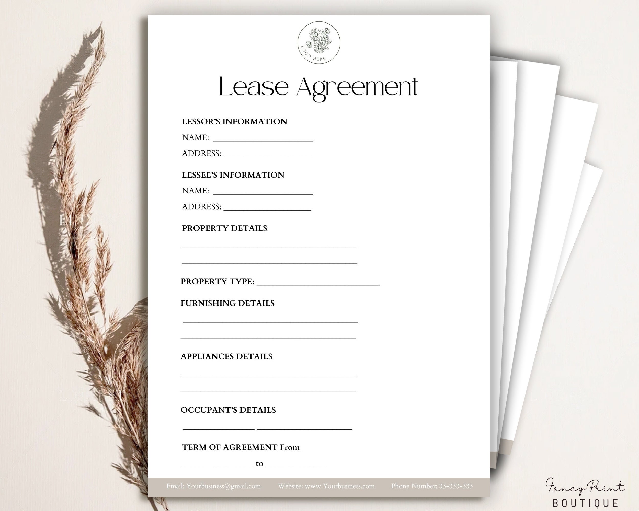 Editable Lease Contract Template, Residential Lease Agreement ,landlord ...