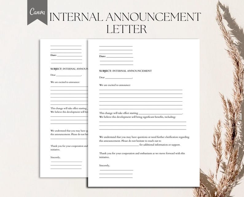 Internal Announcement Letter Template, PDF, Canva - Etsy