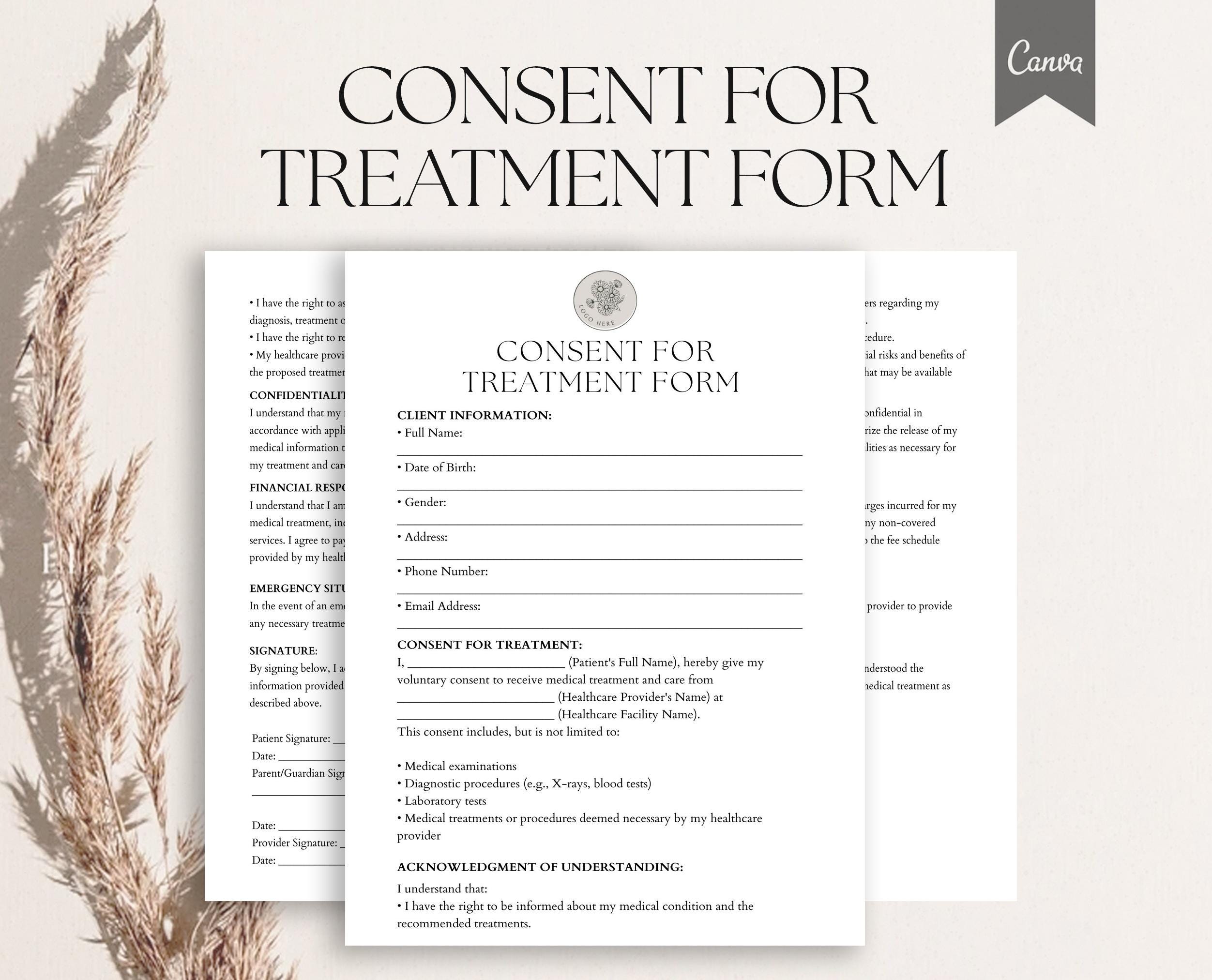 Consent for Treatment Form Template, General Consent for Care Form, Pdf ...